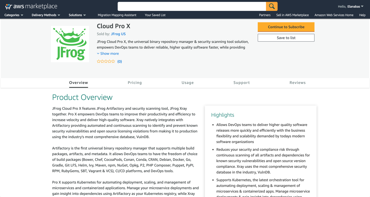 JFrog Container Registry and Cloud Pro X on AWS Marketplace