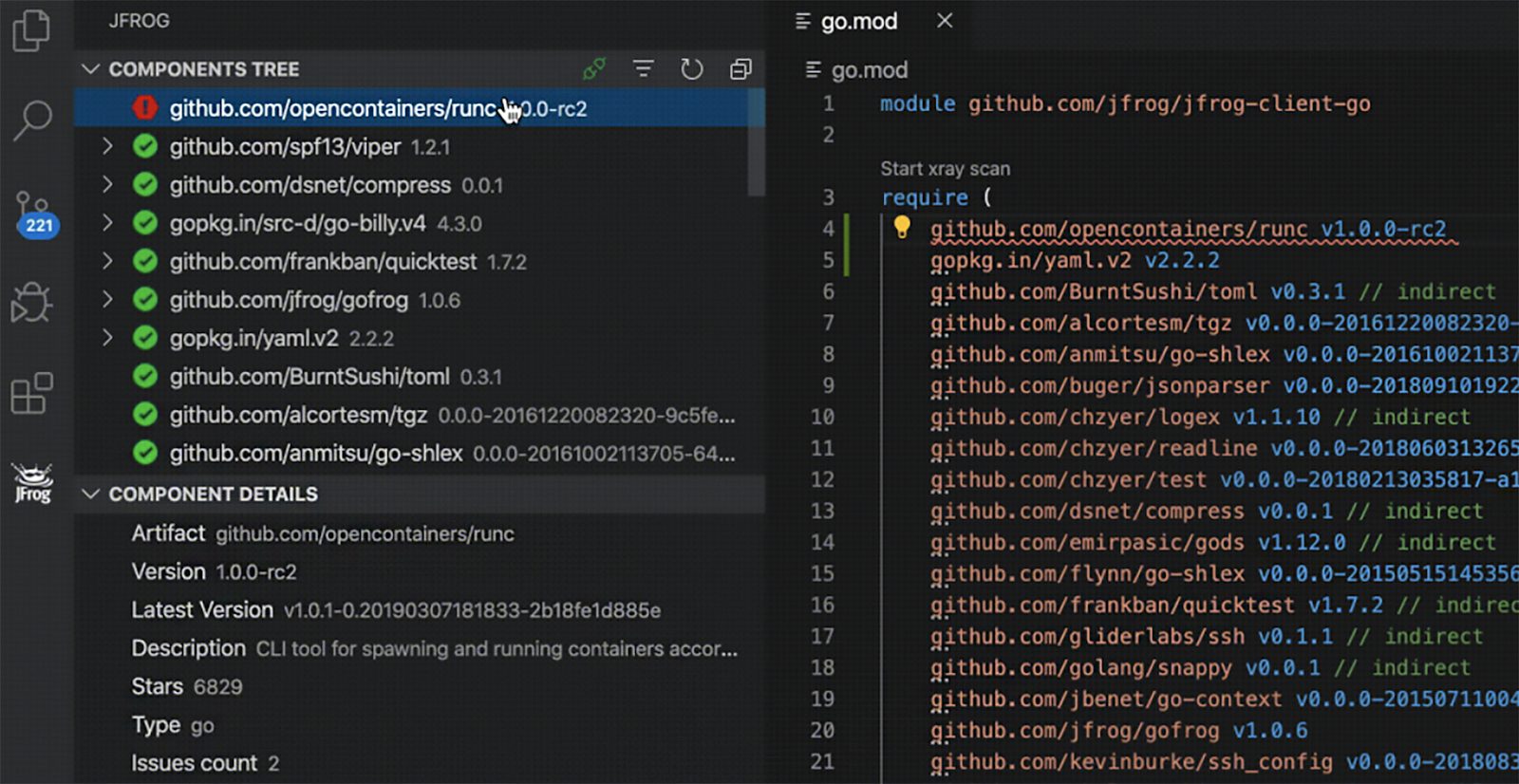 Identify Go Module Vulnerabilities Using VS Code IDE | JFrog GoCenter