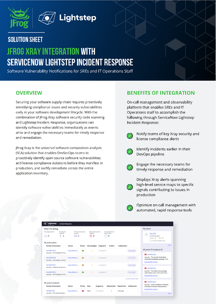 ServiceNow Lightstep Incident Response for Xray | JFrog